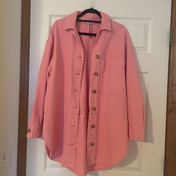 Zara | Jackets & Coats | Zara Pink Oversized Jean Shacket | Poshmark